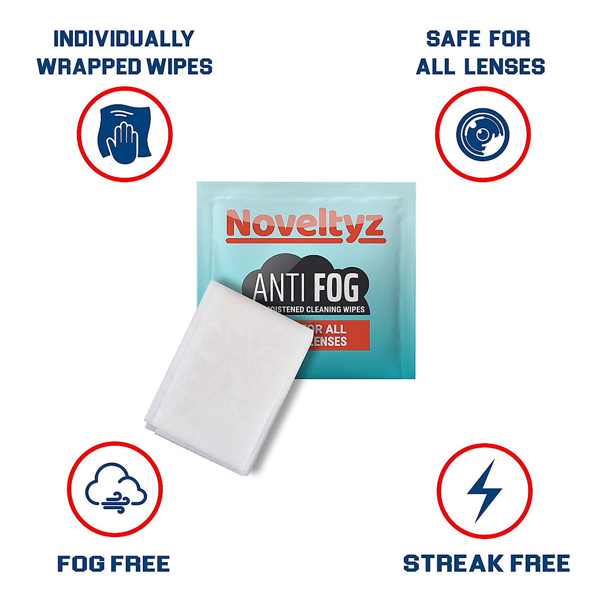 Eyewear Lens Anti Fog Wipes Cleansing Pre-Moistened 200 Individually Wrapped Cloths Wipe Cleaner Safely Cleans Eyeglasses Sunglasses Screens Electronics Computer Moniters Camera Lenses Cleaning Wipes