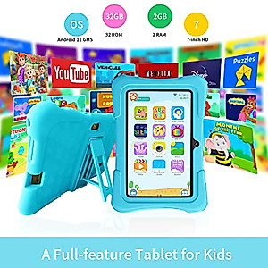 7 inch Tablet for Kids 2GB 32GB Android 11 Preinstalled Parental Control Children Education Toddler Tablet with Shockproof Kickstand Case, GMS Certified, Google Tableta YouTube