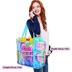 Nidoul Mesh Beach Bag, Beach Tote Bag with Zipper Pocket, Packable Large Beach Bags for Women Kids Vacation Travel Pool Swim