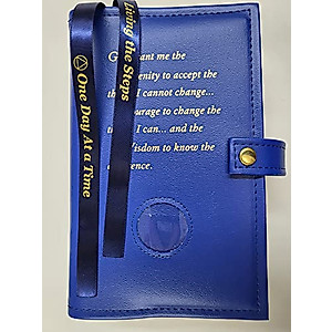 Deluxe Double Alcoholics Anonymous AA Big Book & 12 Steps & 12 Traditions Book Cover Medallion Holder Blue