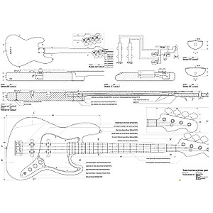 Jazz Bass Electric Guitar PLANS - Full Scale Plans - Actual Size - detailed