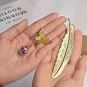 LERSUSI Feather Bookmark for Readers Book Lover Christmas Women Girl Mothers Day Birthday Teacher Valentine's Day Thanksgiving Gifts（Golden）