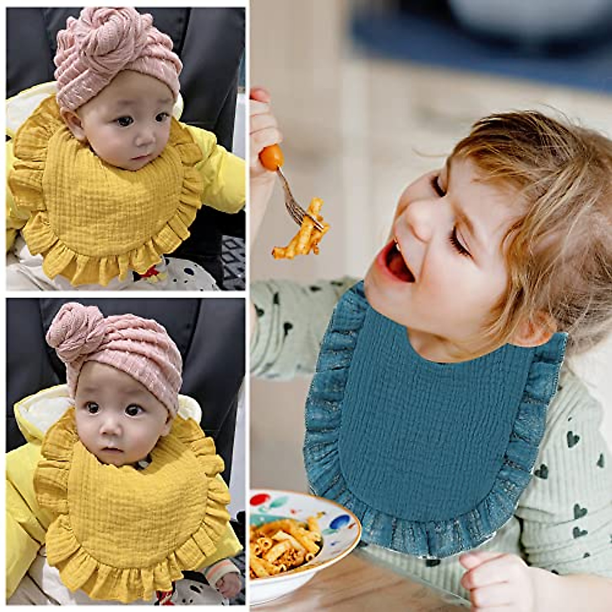 YCHWFF Muslin Bibs for baby Girls, Boys 8 Pack Drool Teething Bibs Lap-shoulder Drool Cloths Bibs 4-Layer Organic Cotton Multi-Use Scarf