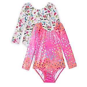 Domusgo Gymnastics Leotards for Girls 3t 4t Shiny White Unicorn Outfits Sparkle Nenon Love Heart Unitard for Children Swimmwear Sports