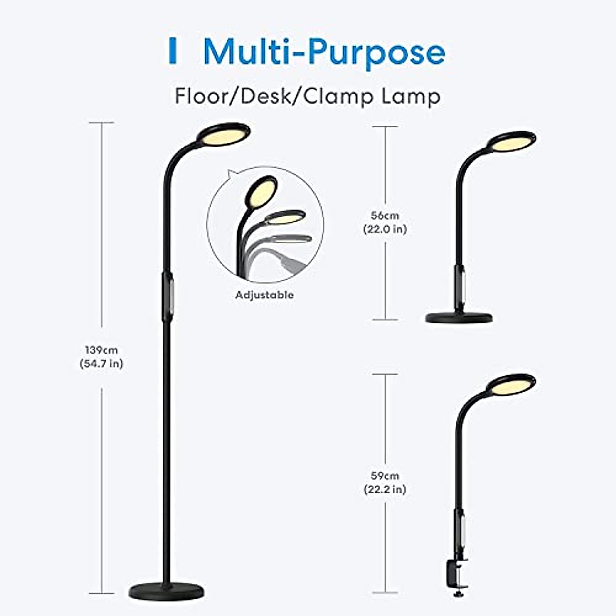 Meross Smart LED Floor Lamp, Dimmable Floor Lamp Supports HomeKit, Alexa, Google Assistant, 3-in-1 Standing LED Floor Lamp for Living Room, Bedroom with Gooseneck, Tunable White, Remote & App Control
