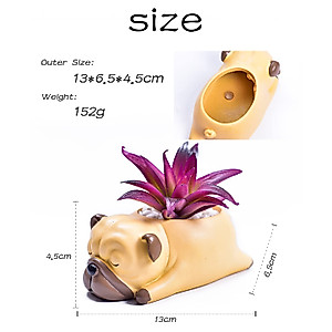Cute Puppy Pug Flower Pot with Drainer Garden Flower Pot Resin Succulent Potted Bonsai Plant Stand Home Desk Mini Ornaments Balcony Gardening Flower Pot Does Not Contain Plants