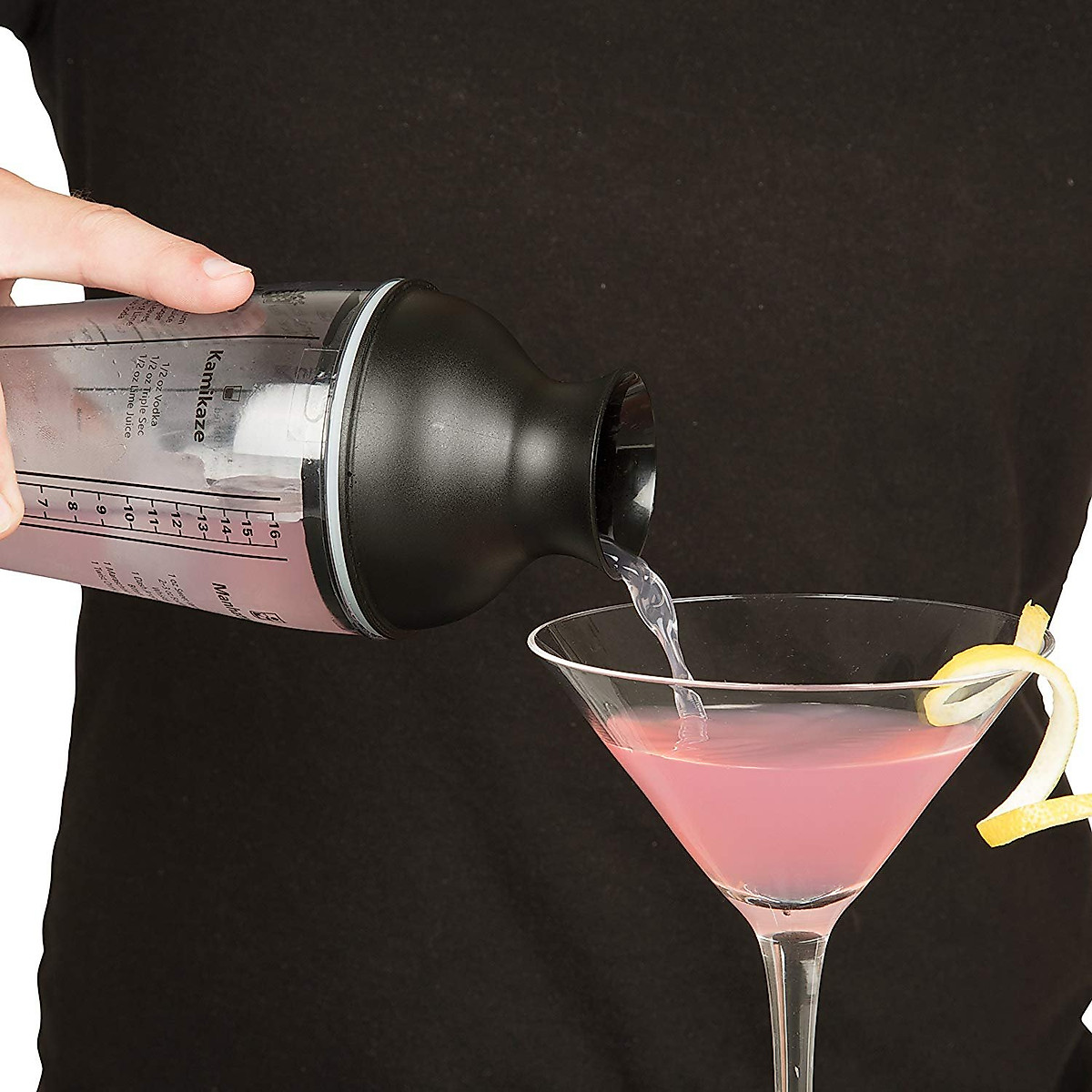 16oz Large Cocktail Shaker Bar Set - Includes Measuring Jigger, Strainer, 6 Printed Mixed Drink Recipe Measurements on Bottle - Bartender Kit for Mojitos, Martinis & More - Great for St. Patricks Day