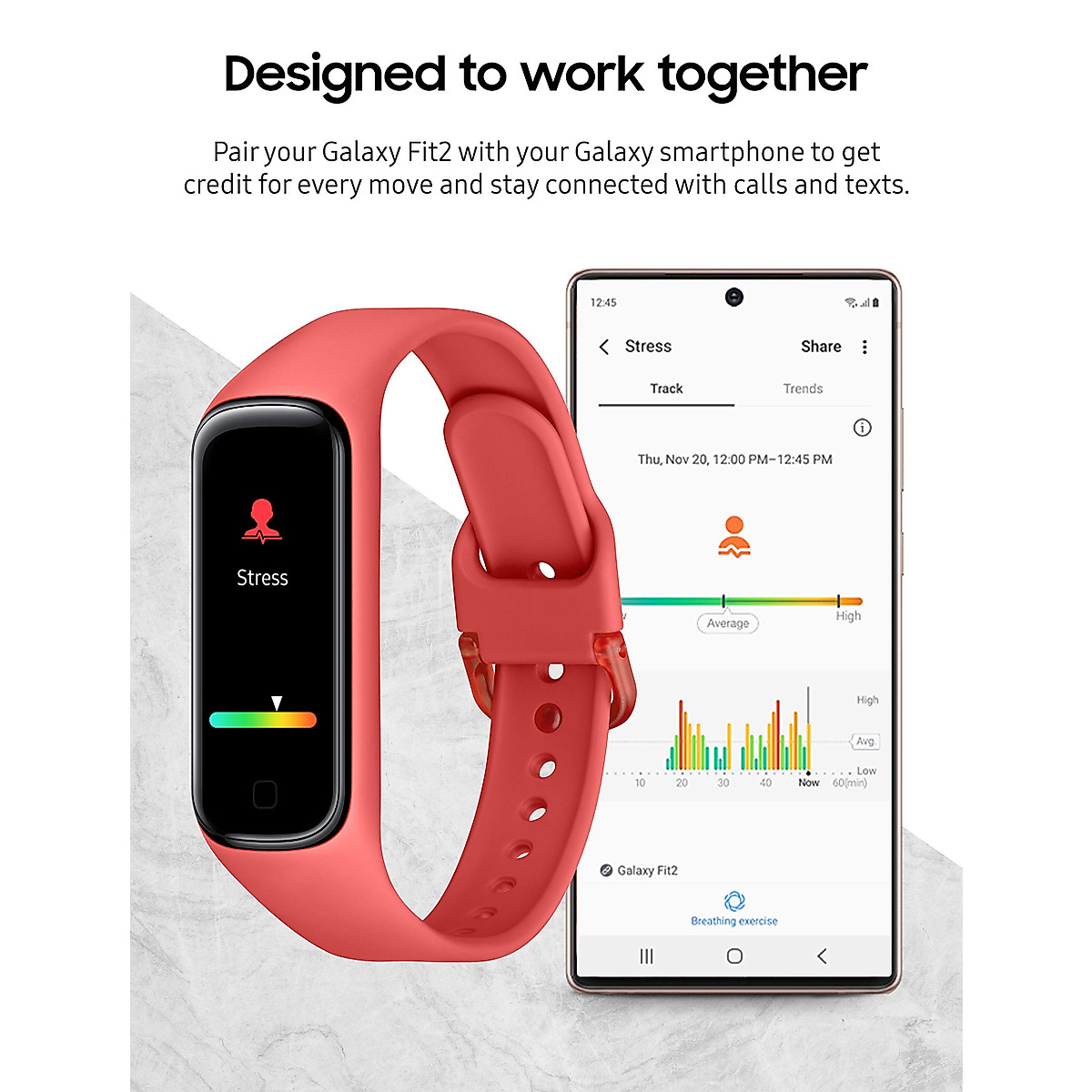 Samsung Galaxy Fit 2 Bluetooth Waterproof Fitness Tracking Smart Band – Red (Renewed)