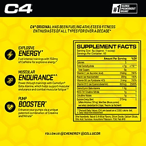 C4 Original Pre Workout Powder Fruit Punch - Vitamin C for Immune Support - Sugar Free Preworkout Energy for Men & Women - 150mg Caffeine + Beta Alanine + Creatine - 60 Servings