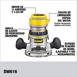 DEWALT Router, Fixed Base, 1-3/4-HP, 5/128” Per Turn, Compact and Portable, Corded (DW616),Yellow