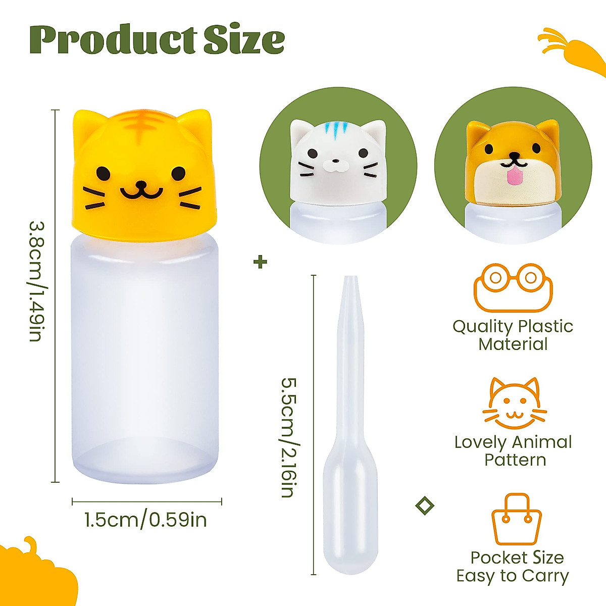 RONRONS 6 Pieces Lovely Cat Dog Shaped Condiment Squeeze Bottles Mini Ketchup Bottles Sauce Dispensers Bottle Plastic Portable Condiment Containers Jar with Dropper for Kids Bento Box Accessories