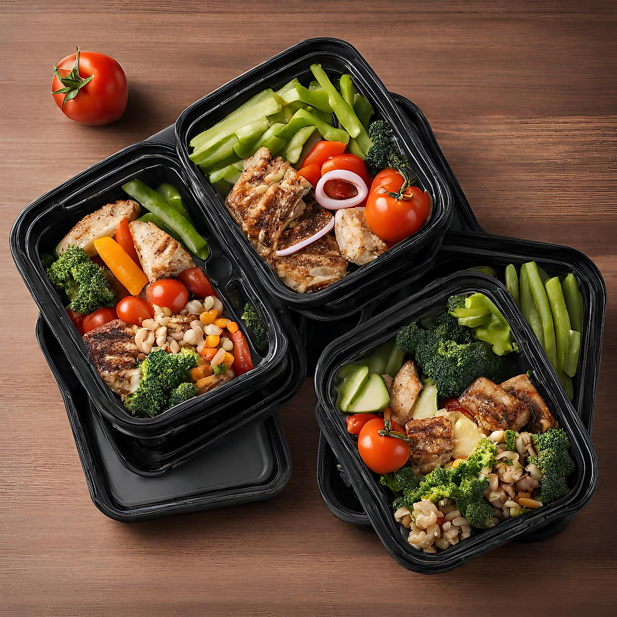 BUHAYA Plastic Meal Prep Container with Lid, 48oz, 25 Sets/Pack - One Compartment - Disposable - Square Stackable - Freezer Safe Plastic Bento Boxes To Go, Square Plastic Containers with Lids