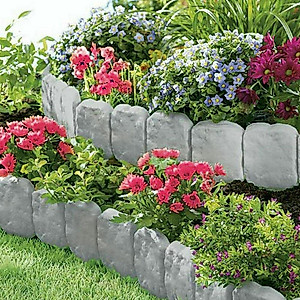 20 pcs Stone Effect Plastic Palisade Fence, Garden Border Edging Gray Stones Effect Fence in Lawn Edging Plant Border Garden Landscape Edging (Black)