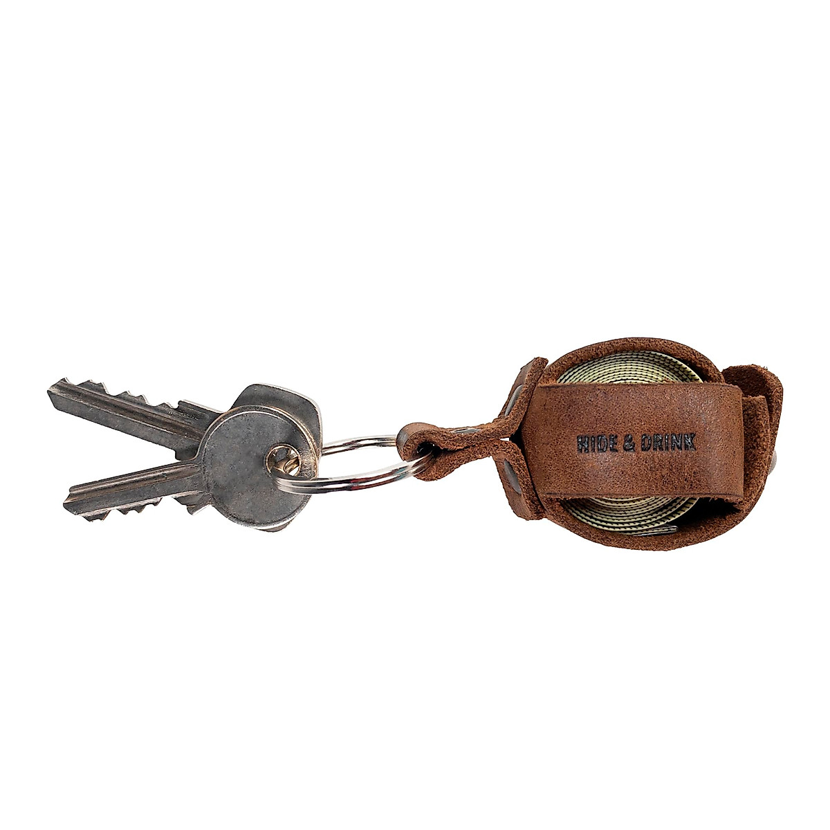 Hide & Drink, Leather Measuring Tape Holder Keychain, Key Ring Organizer, Tailor Accessories, Handmade Includes 101 Year Warranty :: Bourbon Brown