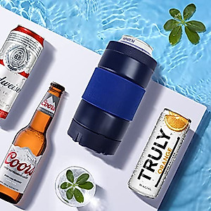 Opard 5 in 1 Freezable Can Cooler, Double-wall Insulated Stainless Steel Can Cooler for 12oz Slim and Standard Can, 16oz Can, 12oz Beer Bottle (Navy)