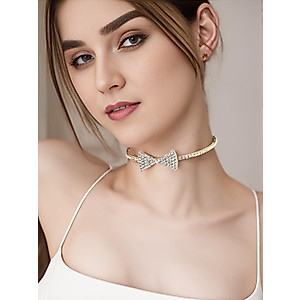 Janefashions Bow Tie Clear White Austrian Rhinestone Crystal Necklace Choker Party Gold Tone Silver Tone B1626 (Silver Tone)