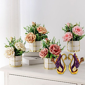 Swan Base Holder with 6pcs Coffee Dessert Dinner Spoon Set, Metal Coffee Spoon Organizer Teaspoon Fruit Dessert Flatware Sugar Ice Cream Spoons (Purple)