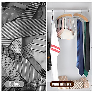 Tie Rack Hanger for Closet,360 Degree Rotating Tie Holder Organizer with 24 Folding Hooks,Wooden Men's Neck Tie Organizer Storage for Belts Tank Tops Scarves