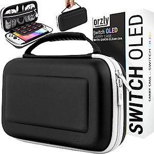 Orzly Carry Case Nintendo Switch Oled console with accessories and Games storage compartment - Easy Clean Case Gift Boxed Edition