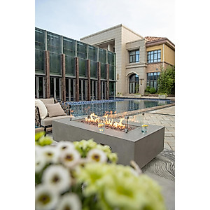 AMS Fireplace | Bundle for Madison 60"x32" Rectangular Concrete Natural Gas Fire Pit Table | Light Gray | Travertine (coarse) Texture Surface | Outdoor Patio Heater Electronic Ignition Fireplace