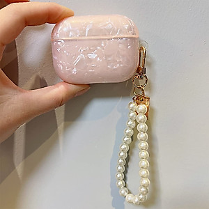 ZHIRUAN Compatible with Airpods 3rd Generation 2021 Case Cover with Pearl Keychain for Women Girl Airpods 3 Accessories for 3rd Generation AirPods Charging Case (Pink)