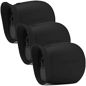 Meffort Inc Silicone Skin Cover with Dual Layer Sunshade Design, Clear (Not Fuzzy) Night Vision - Sun Glare UV Weather Protection Cover Compatible with Arlo Pro & Arlo Pro 2 Camera, 3 Pack (Black)