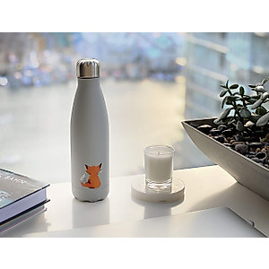 smållo | Water Bottle with Cute Fox Design | Stainless Steel | Double Wall Insulated | Grey | 17oz