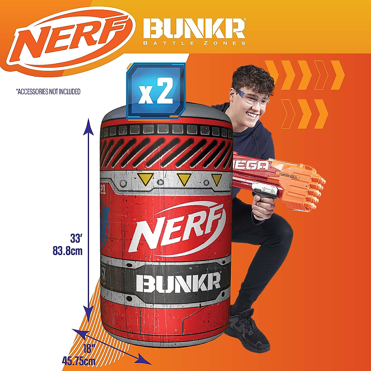 NERF BUNKR Officially Licensed Stadium Pack Inflatable Battlezone - 9 Piece Barricade Shield Bunker Set - Perfect for NERF Party NERF War