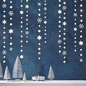 pinkblume 52Ft Winter Wonderland Party Decorations White Snowflake Garland Metallic Glitter Snowflakes Streamer for Winter Onderland Christmas Frozen Birthday Wedding Baby Bridal Shower Party Supplies