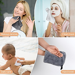 KinHwa Reusable Face Cloths Soft Makeup Remover Cloth Microfiber Washcloths Facial Cleaning for Women (8inch x 8inch 6Pack, 3GERY+3WHITE)