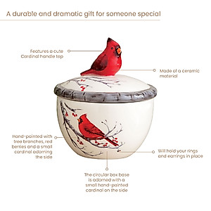 Bits and Pieces - Ceramic Cardinal Trinket Box - Cardinal Keepsake and Jewelry Box - Home Décor