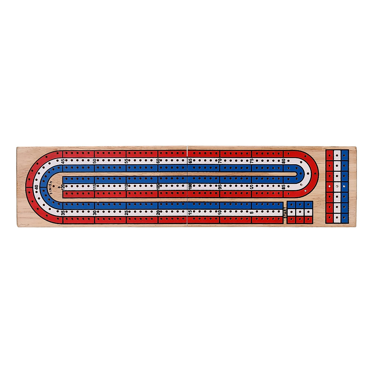 STERLING Games Folding Cribbage 3 Track Wooden Cribbage Board with Red White Blue Pegs for 3 Players