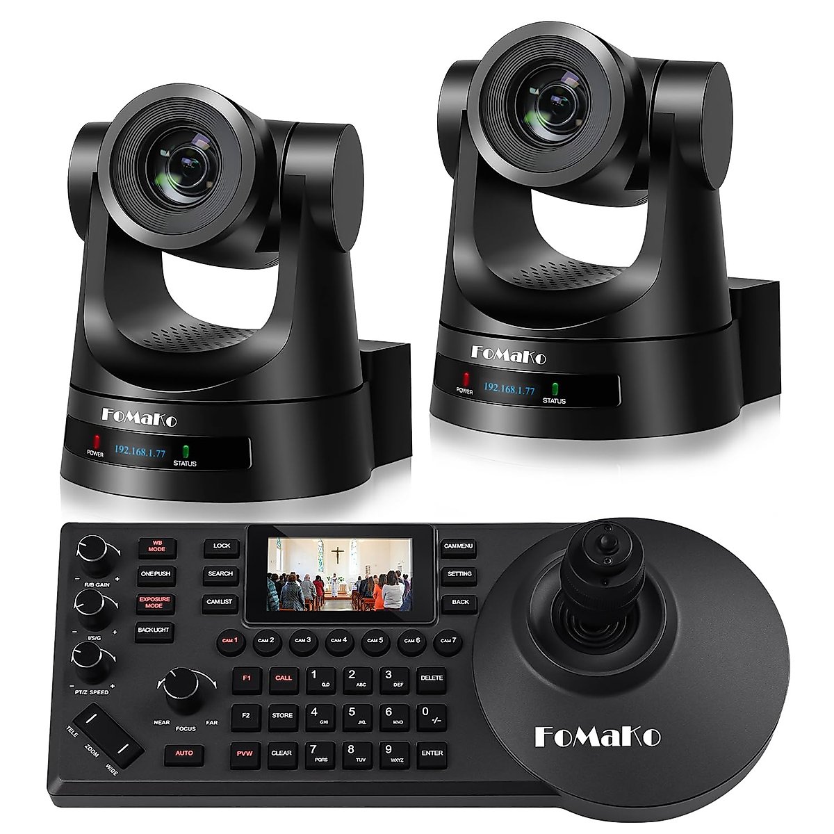 FoMaKo PTZ Camera 20X Optical Zoom HDMI PTZ Bundle with PTZ Controller PoE Keyboard,Contains 3 Items(FMK20SDx2+KC608)