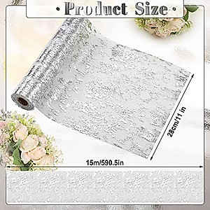 Metallic Table Runner Mesh Table Runners 11 Inch x 50 Feet Table Centerpieces for Party Bridal Party Decorations Wedding Table Decorations Thin Bridal Shower (Silver, 1 Pieces)