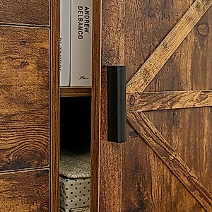 WEENFON Storage Cabinet with 3 Drawers & Barn Door, Mid Century Floor Cabinet with Adjustable Shelf, Buffet Cabinet, Wooden Accent Cabinet for Living Room, Bedroom, Dining Room, Rustic Brown