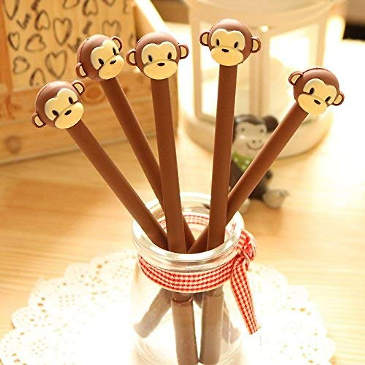 Gydthdeix 10 Pcs 0.38mm Newest Novelty Cute Kawaii Monkey Black Ballpoint Writing Pen Set Plastic Creative Gel Ink Pens for Office School Children Gift Stationery Supplies Set