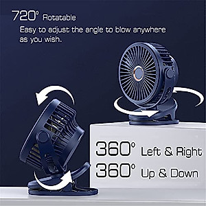 DUOLE Portable Table Fan Clip-on Hanging Fan Powered by Built-in Rechargeable Batteries or Power Bank or Other Power Sources