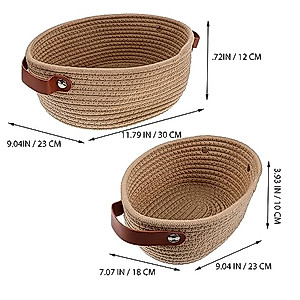 JEWEDECO 2pcs Cotton Rope Basket Home Decor Hamper Storage Baskets Makeup Baskets Cotton Rope Snack Basket Desktop Storage Basket Household Snack Holder Snack Storage Holder Khaki Leather