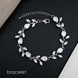 Elegant Silver Bridal Jewelry Sets Clear Cubic Zirconia Wedding Necklace Earrings Bracelet Set for Birdes Bridesmaids CZ Prom Jewelry