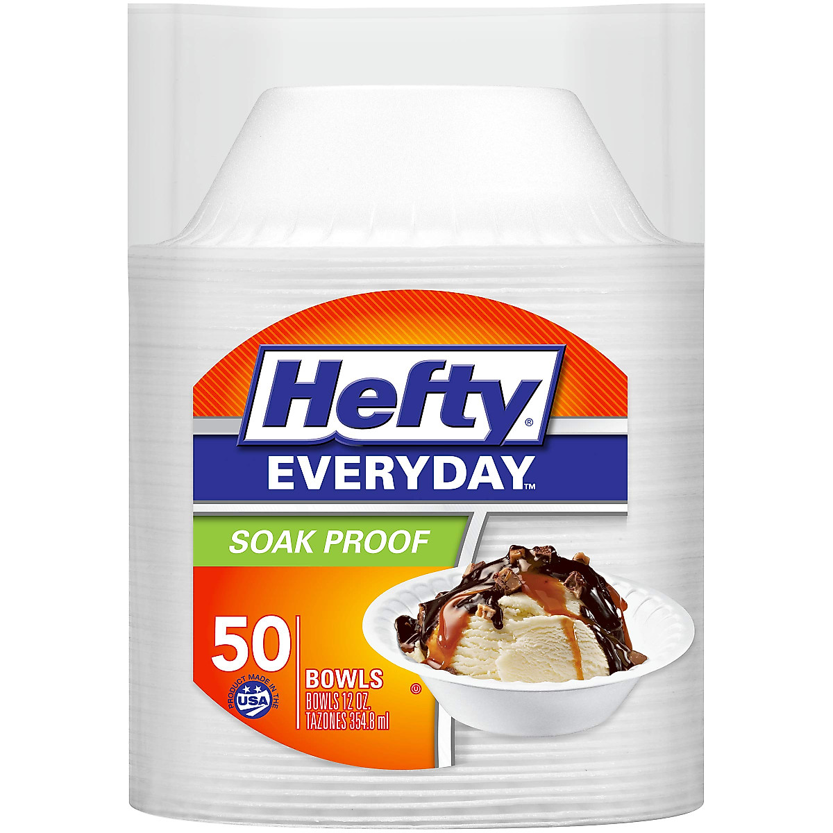 Hefty Everyday Soak-Proof Foam Bowls, 12 Ounce, 50 Count