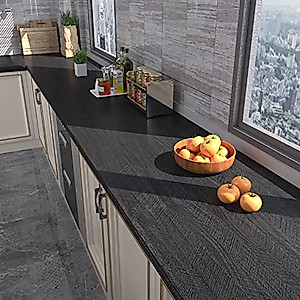 VIOPVERY Contact Paper 15.7"x78.7" Wood Wallpaper Peel and Stick Black Wood Grain Wall Paper Waterproof Easily Removable Self-Adhesive Film Wall Covering for Kitchen Countertop Cabinet Shelf Liner