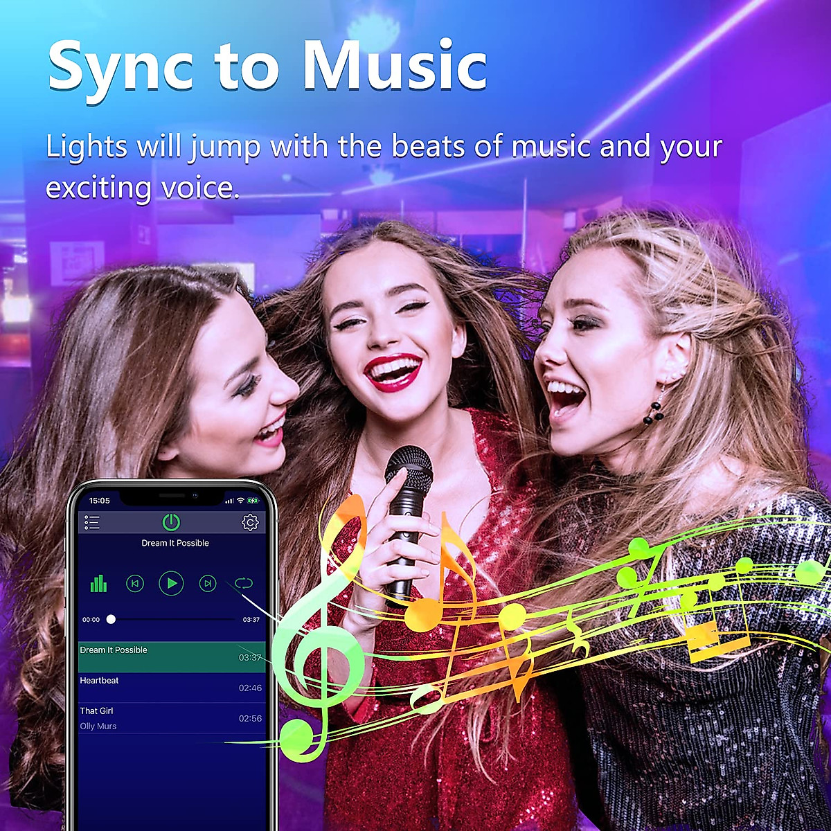 FONEWE 50ft Led Lights for Bedroom Led Strip Lights Led Light Strip with App Led Lights for Home Decoration