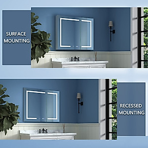 ExBrite LED Lighted Bathroom Medicine Cabinet with Mirror, 36 x 30 Inch, Recessed or Surface led Medicine Cabinet, Clock, Room Temp Display,Defog,Stepless Dimming,3-Color Temper Change, Outlets & USBs