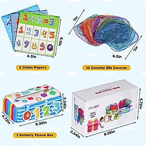 VPOJOY Baby Tissue Box Toy, Soft Montessori Magic Tissue Box Baby Toys 6 to 12 Months, High Contrast Crinkle Paper Sensory Silk Scarves Toys for 1 Year Old Boys Girls Kids Early Learning Gifts