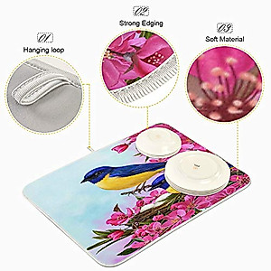 Animal Bird Flower Floral Dish Drying Mat 24"x18" Absorbent Machine Washable Hanging Fast Dry Pad Dish Protective Mat for Kitchen Countertop Heat Resistant Dinner Table Mat