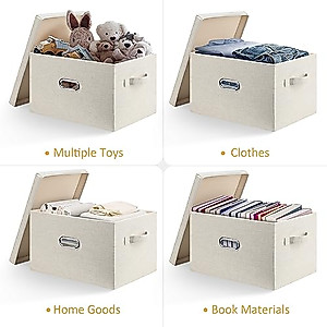 Bellzacasa Collapsible Storage Bins with Lids, 2 Pack Linen Fabric Foldable Storage Bin Cube with Handles, Toy Storage Baskets Box Closet Organizers and Storage Containers, Beige, 14.6x10.5x8.5