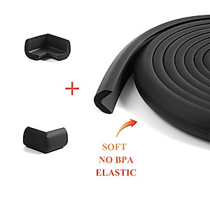 Furnigear Edge and Corner Guard, Foam Safety Bumpers, Baby Proofing Safety Table Corner Protectors, (16.4 Ft Edge + 4 Corners), Black, Self-Stick