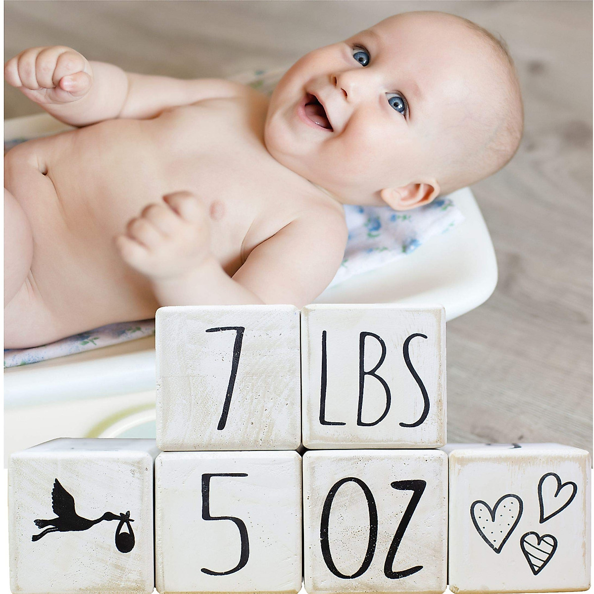 Milestone Blocks by Cutie Carry 6 Wood Block Photography Props The Most Complete Set for Baby Boy or Girl Track Memories Rustic Nursery Decor (White)