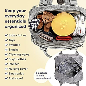 Diaper Bag Backpack, RUVALINO Multifunction Travel Back Pack Maternity Baby Changing Bags, Large Capacity, Waterproof and Stylish, Gray