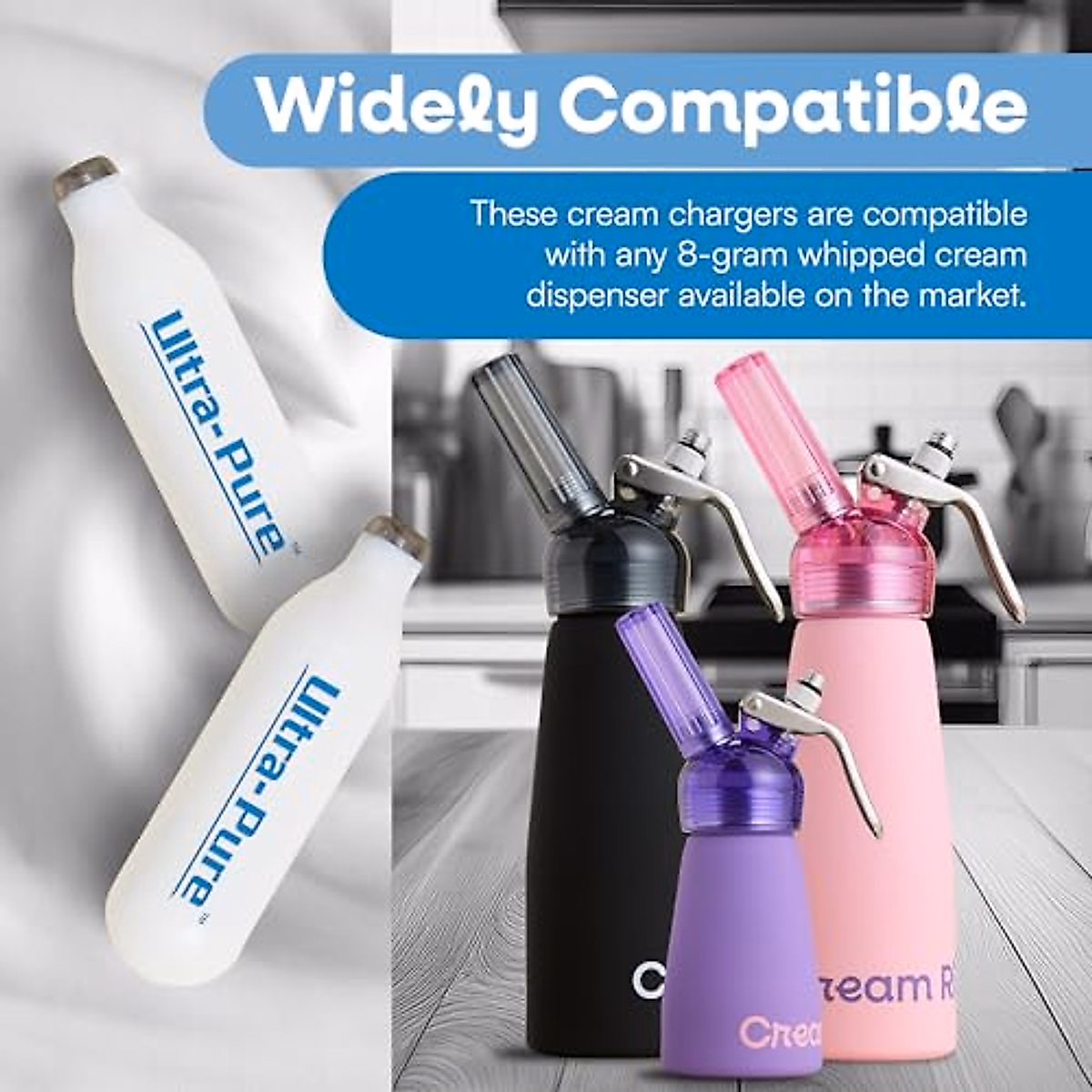 Ultra-Purewhip N2O Cream Chargers - 8g Premium Stainless Steel Whipped Cream Charger Cartridges for Major Whip Cream Makers - Pure & Flavor Neutral N2O Chargers with Long Shelf Life - 240 Pack